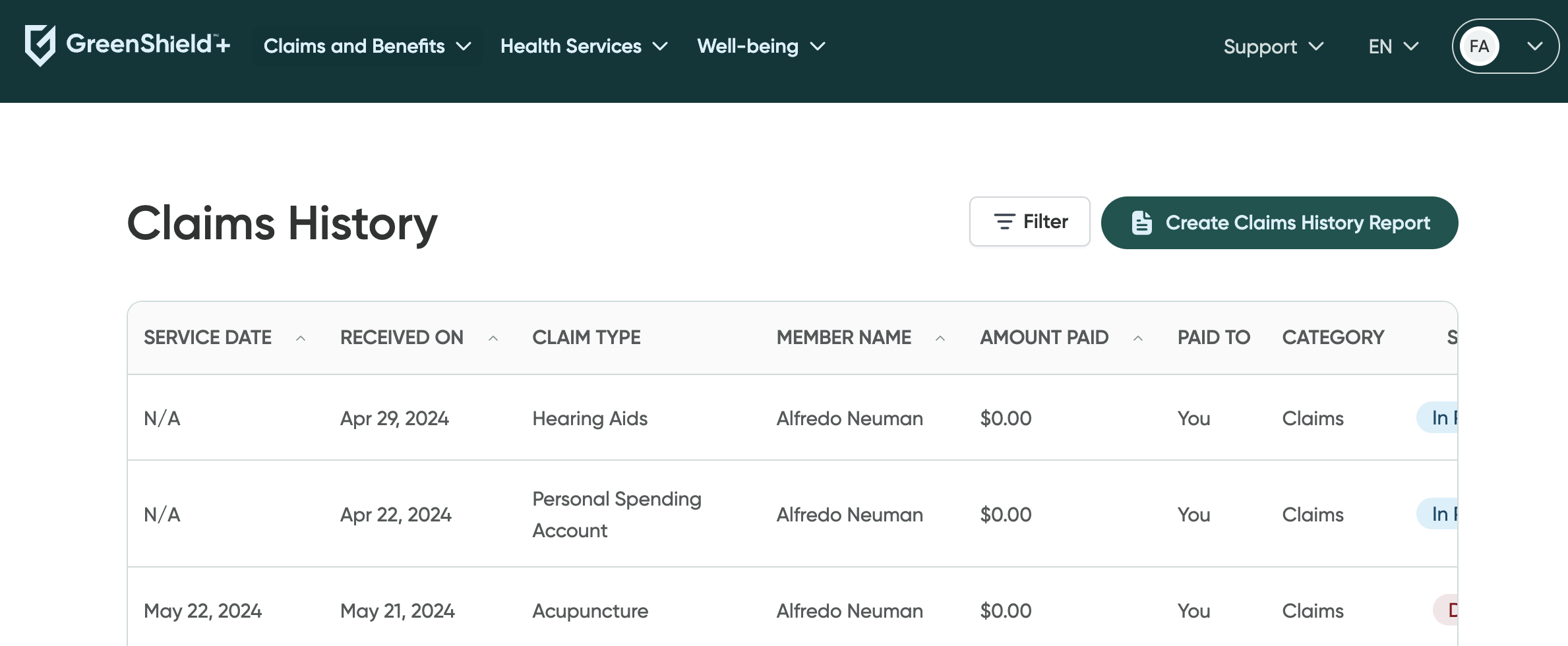 View your claims history – GreenShield+ Help Centre
